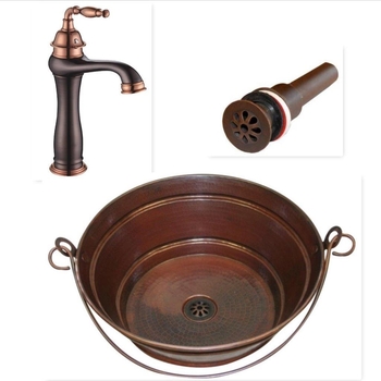 15" Round Rustic Bucket with Daisy Drain & 13" Rose Gold Faucet | Sink ...