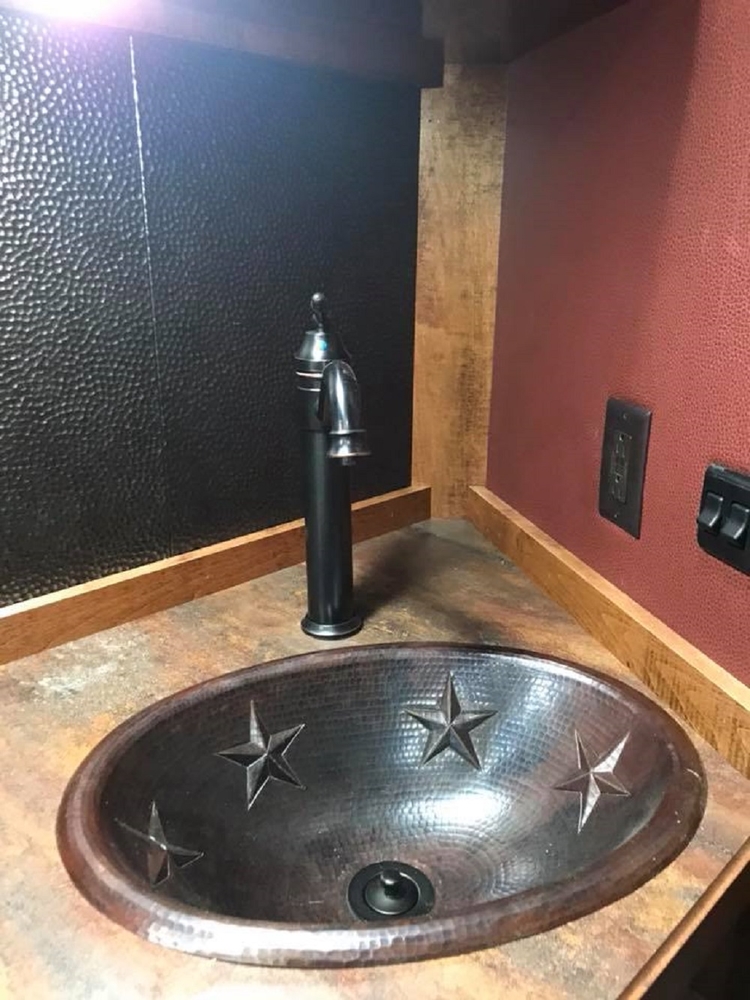 19" Hand Forged Oval Copper Bath Sink with Stars | Vanity Sinks