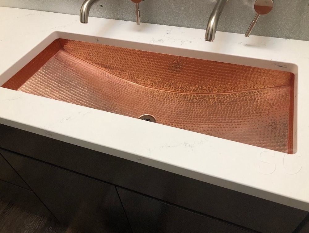 Shiny Copper Bathroom trough hand hammered