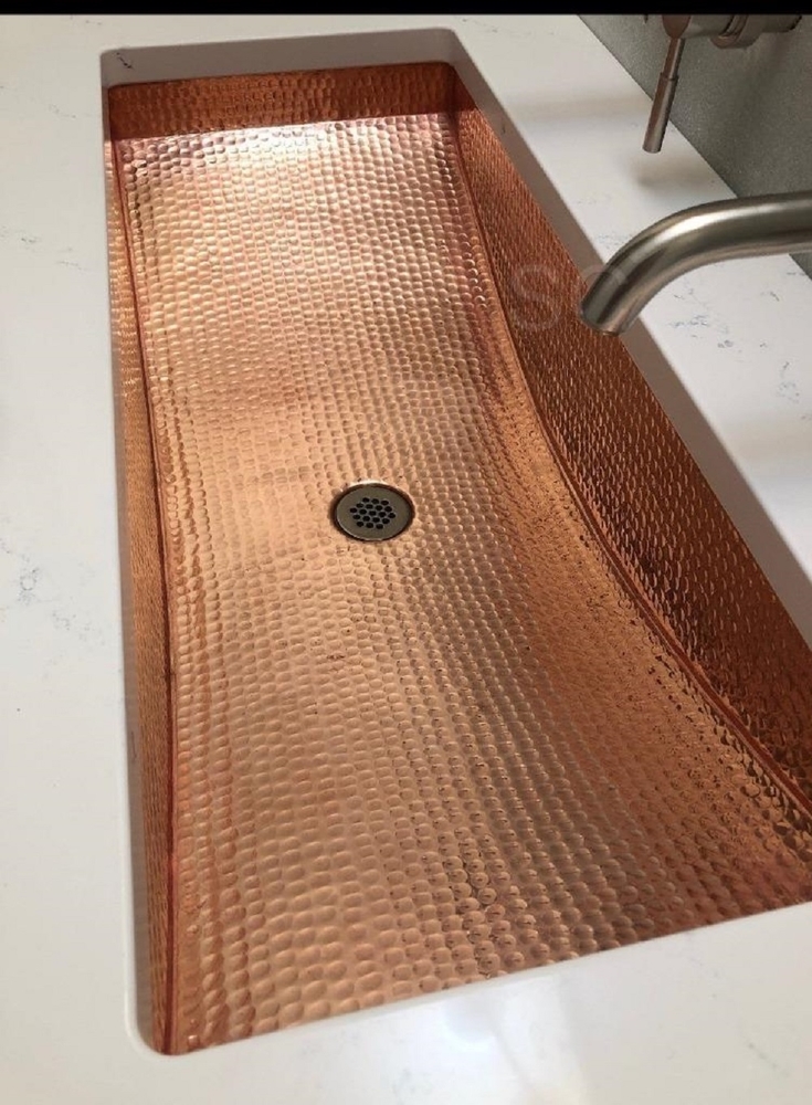 Shiny Copper Bathroom trough hand hammered