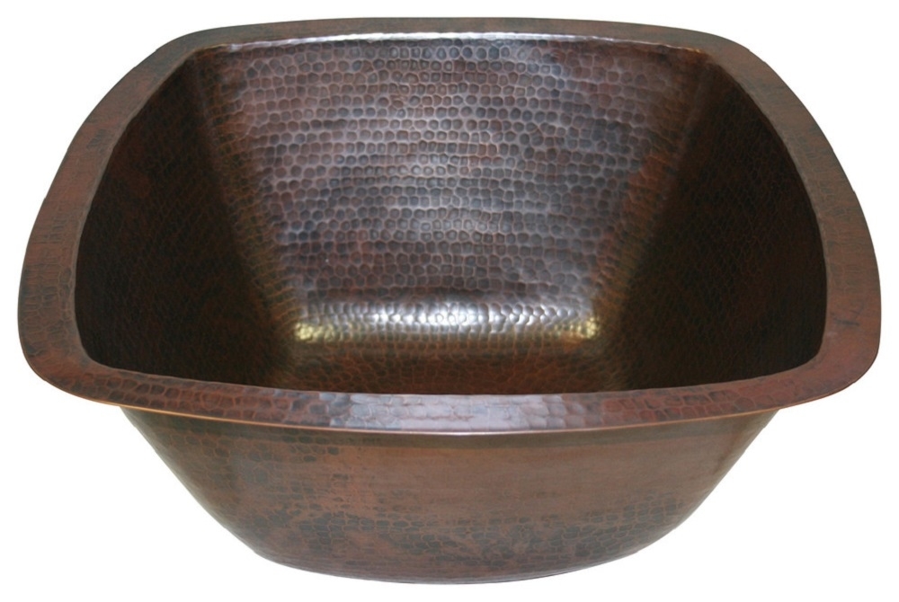 SimplyCopper- 17" Square Hammered Copper Bar / Prep Sink Dual Mount