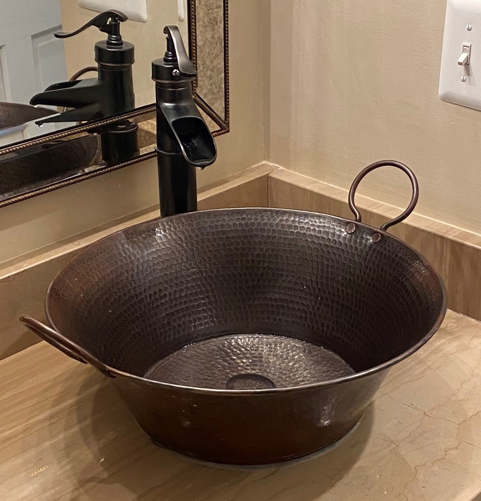 16" Round Copper Bath Sink CAZO with Handles | Vessel Sinks