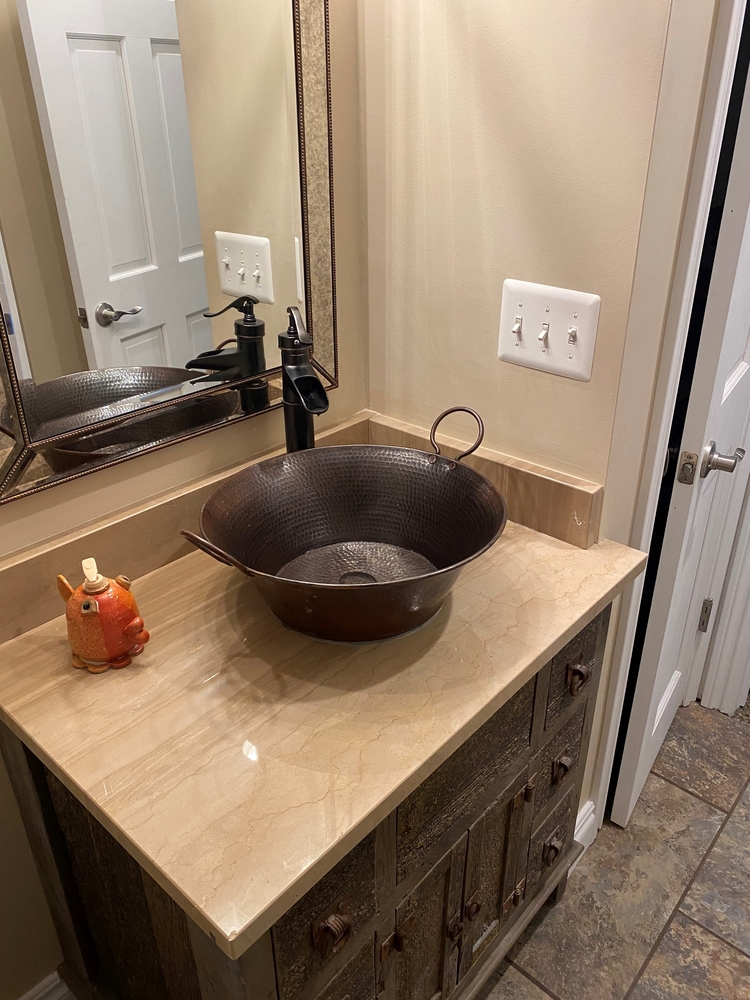 16" Round Copper Bath Sink CAZO with Handles | Vessel Sinks