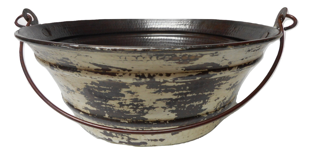 15" Round Copper Vessel Bucket Sink with Green Patina on Exterior