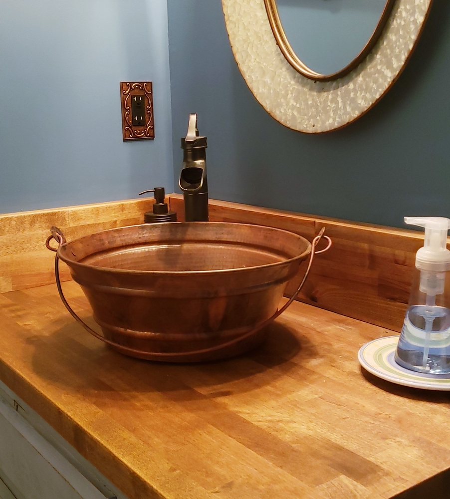 15" Natural Patina Copper Bathroom Bucket Sink | Bucket Sinks