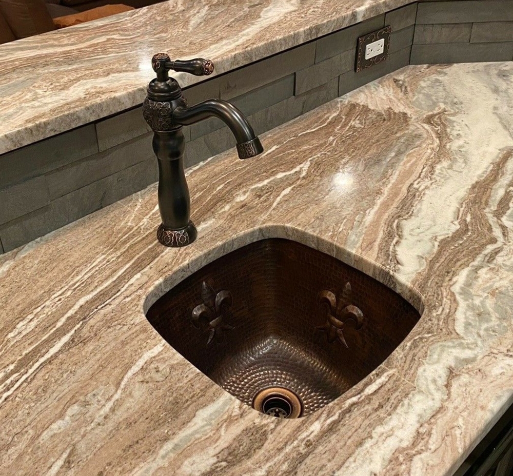 15" Square Copper Kitchen / Prep Bar Fleur de Lis Motif | Bar Sinks