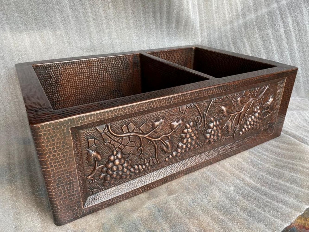 33" Copper Kitchen Farmhouse Sink 9" Apron Front 60/40 Double Well