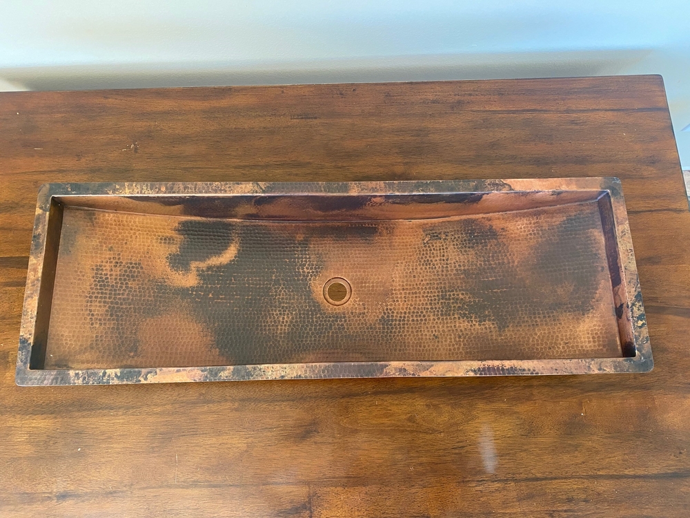 Shiny Copper Bathroom trough hand hammered