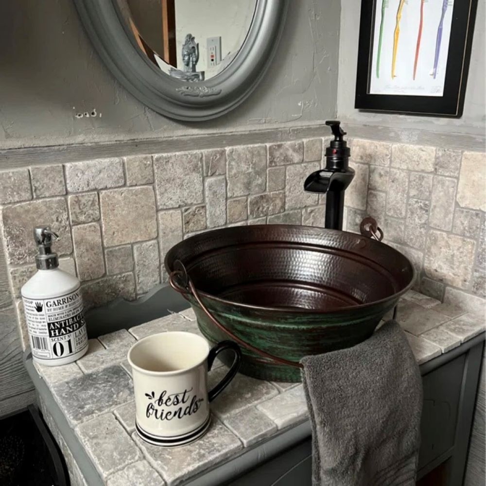 15" Copper Vessel Bucket Bath Sink Verde Exterior | Bucket Sinks