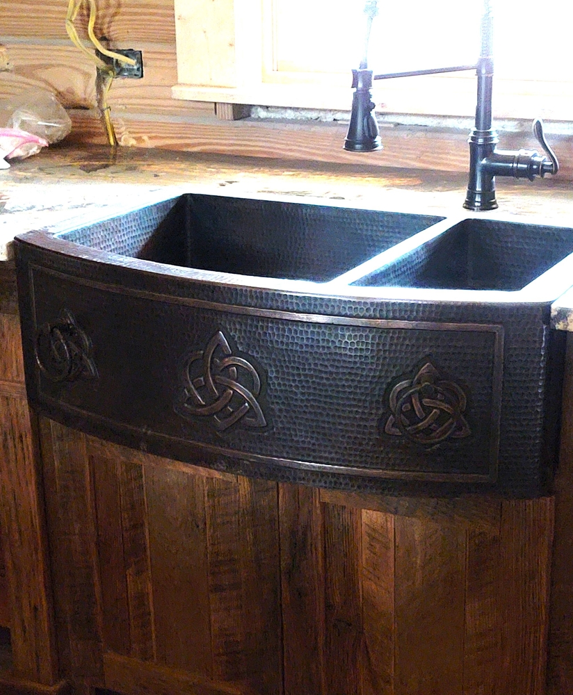 Copper Farmhouse Round Front 75/25 CELTIC / Rings Kitchen Sink #G1 ...