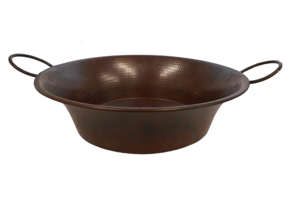 Large 16" Vintage Round Copper Cazo Bathroom Vessel Sink with Handles
