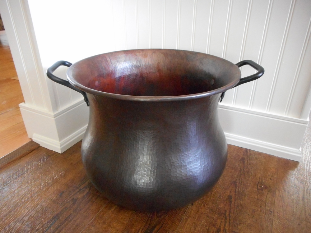 15" Round Hand Hammered Heavy Gauge Copper Fireplace Storage Kindling ...