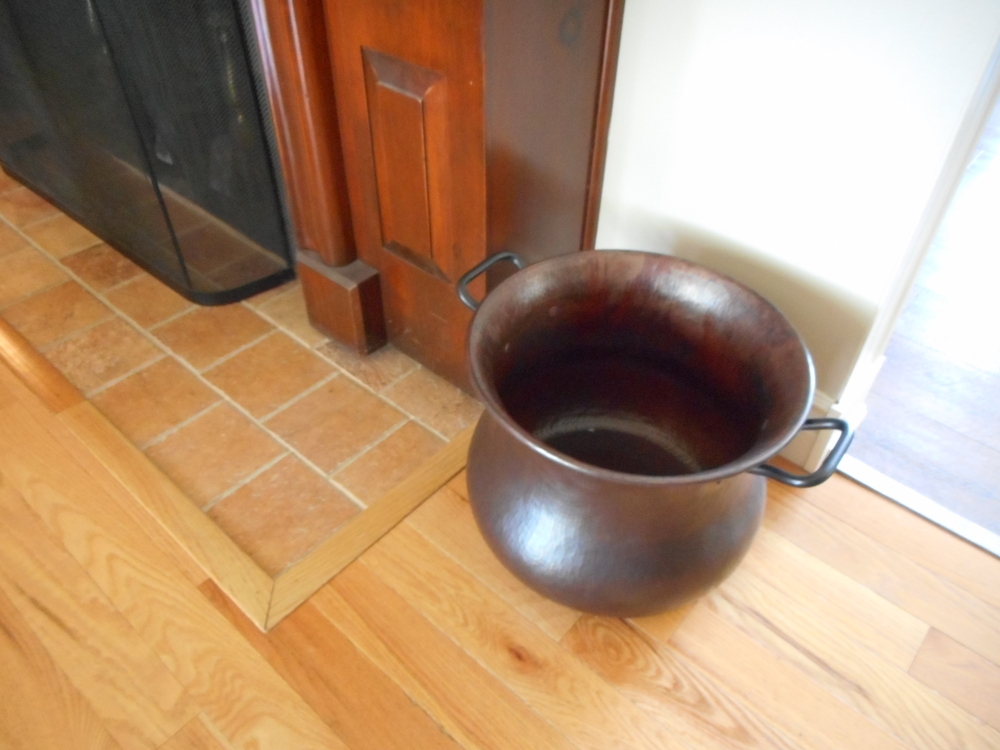 15" Round Hand Hammered Heavy Gauge Copper Fireplace Storage Kindling ...