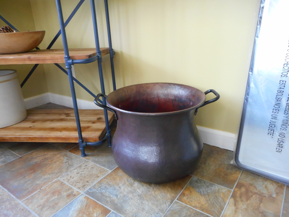 15" Round Hand Hammered Heavy Gauge Copper Fireplace Storage Kindling ...