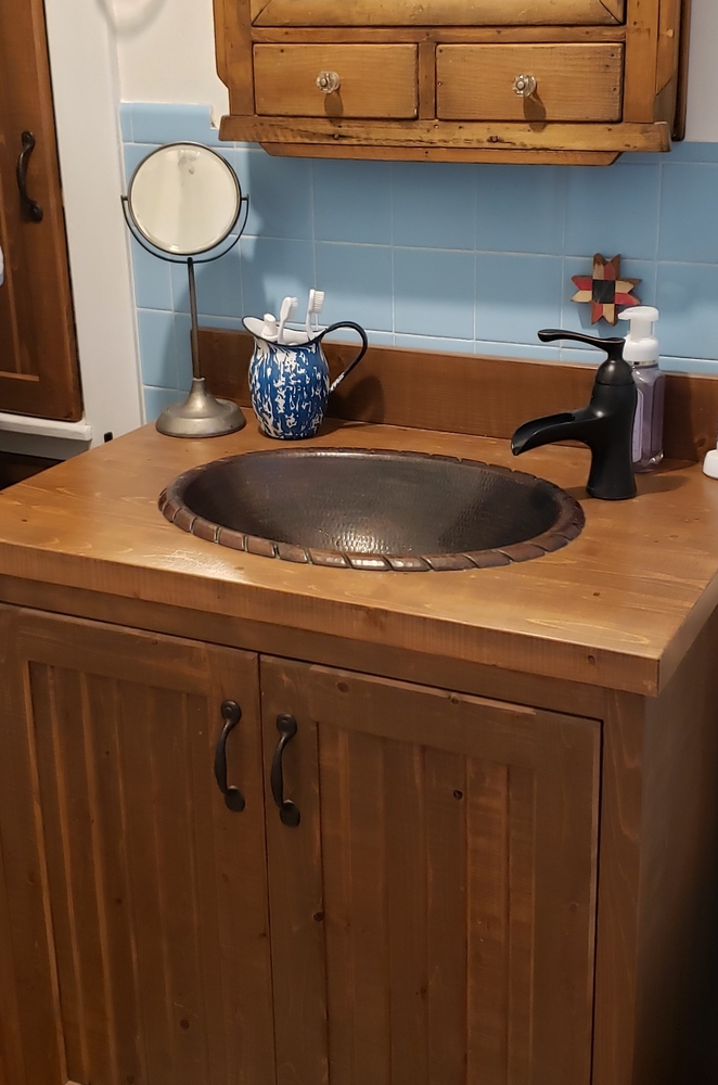 19" Rope Edging Copper Bathroom Sink Drop-In | Vanity Sinks