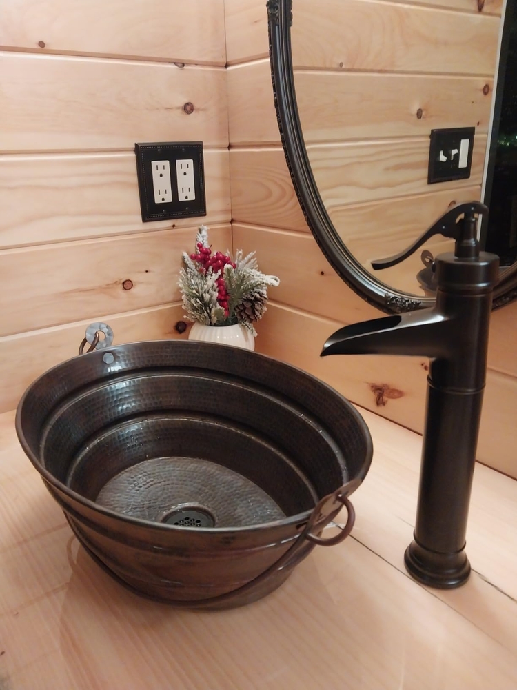 16" Oval Copper Bucket Pail with Handle Bathroom Sink | Bucket Sinks