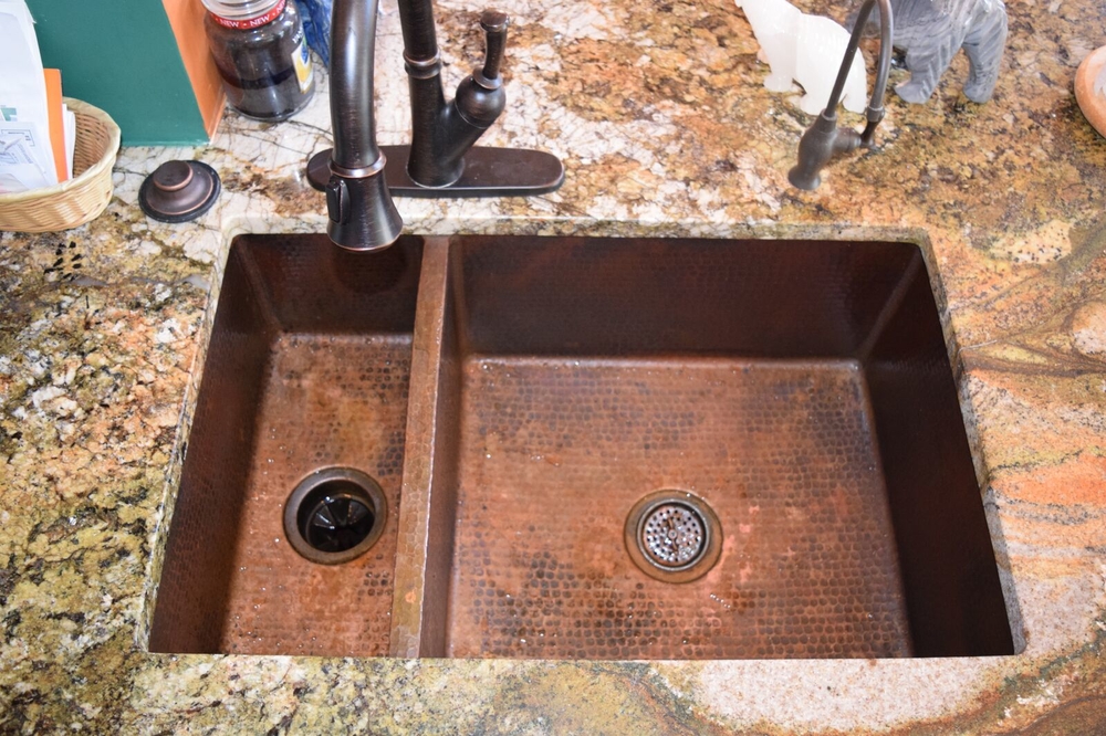 33" Copper Kitchen 75/25 Double Basin Sink 9/7" Depth
