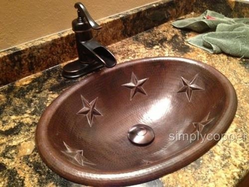19" Oval TEXAS STARS Design Copper Bath Sink | Vanity Sinks