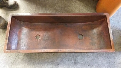 Shiny Copper Bathroom trough hand hammered