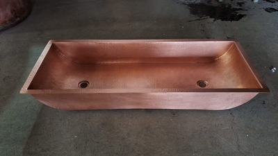 Shiny Copper Bathroom trough hand hammered